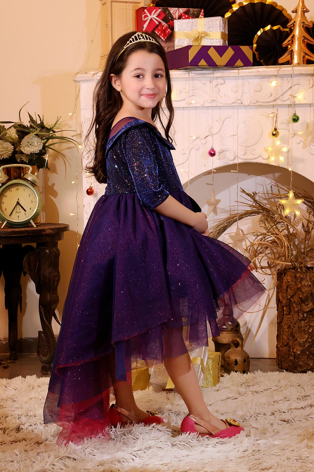 Glittery Velvet & Net High Low Hem Frock | BIRTHDAY BASH | F2186 – SANA'S