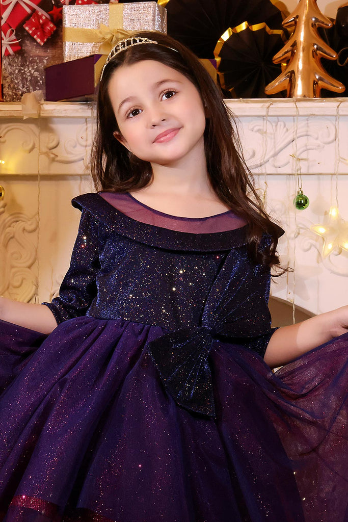 Glittery Velvet & Net High Low Hem Frock | BIRTHDAY BASH | F2186 – SANA'S