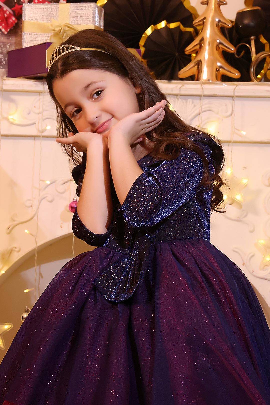 Glittery Velvet & Net High Low Hem Frock | BIRTHDAY BASH | F2186 – SANA'S