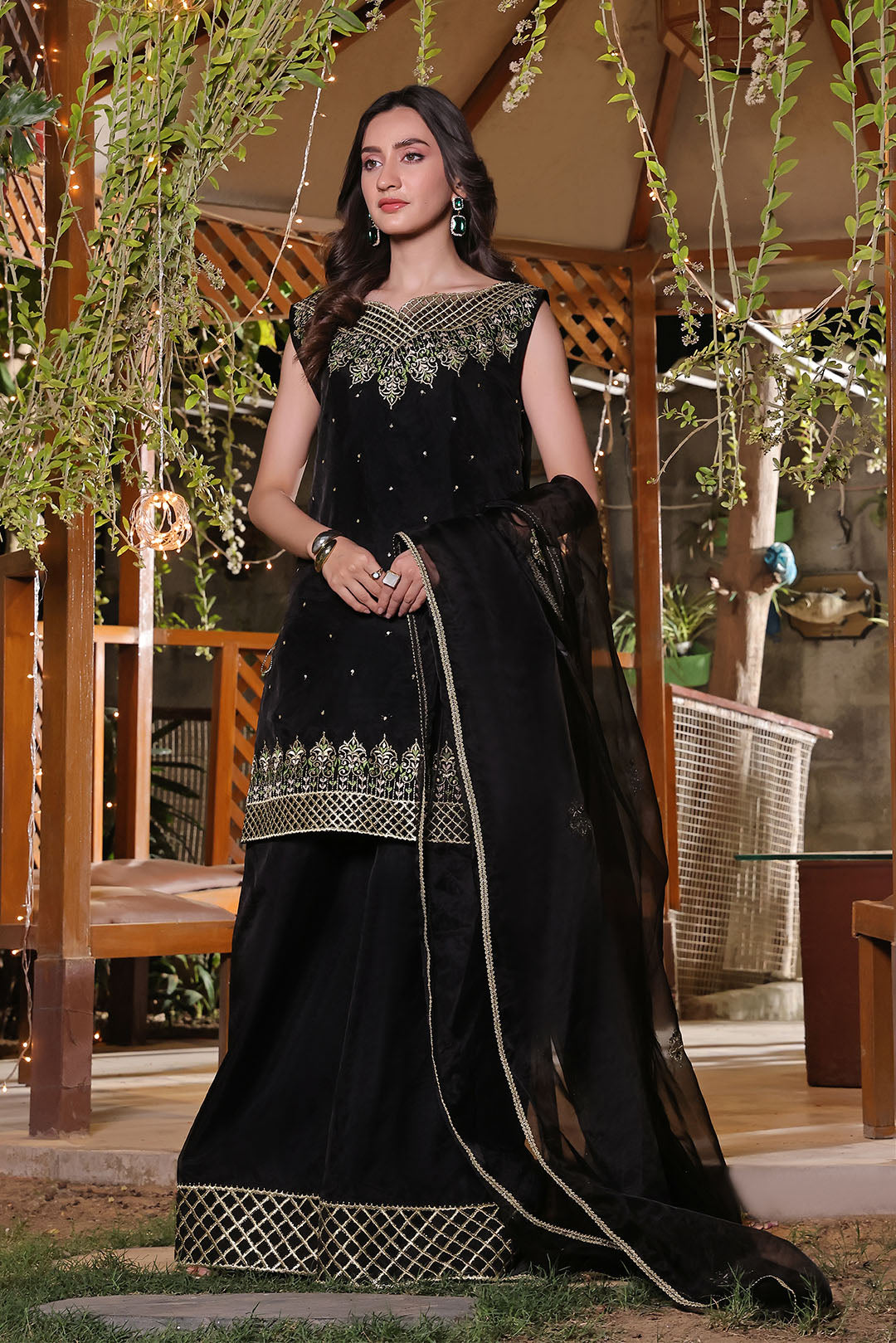 Zari Embroidered Plazo Suit | New Arrivals | P202347 – SANA'S