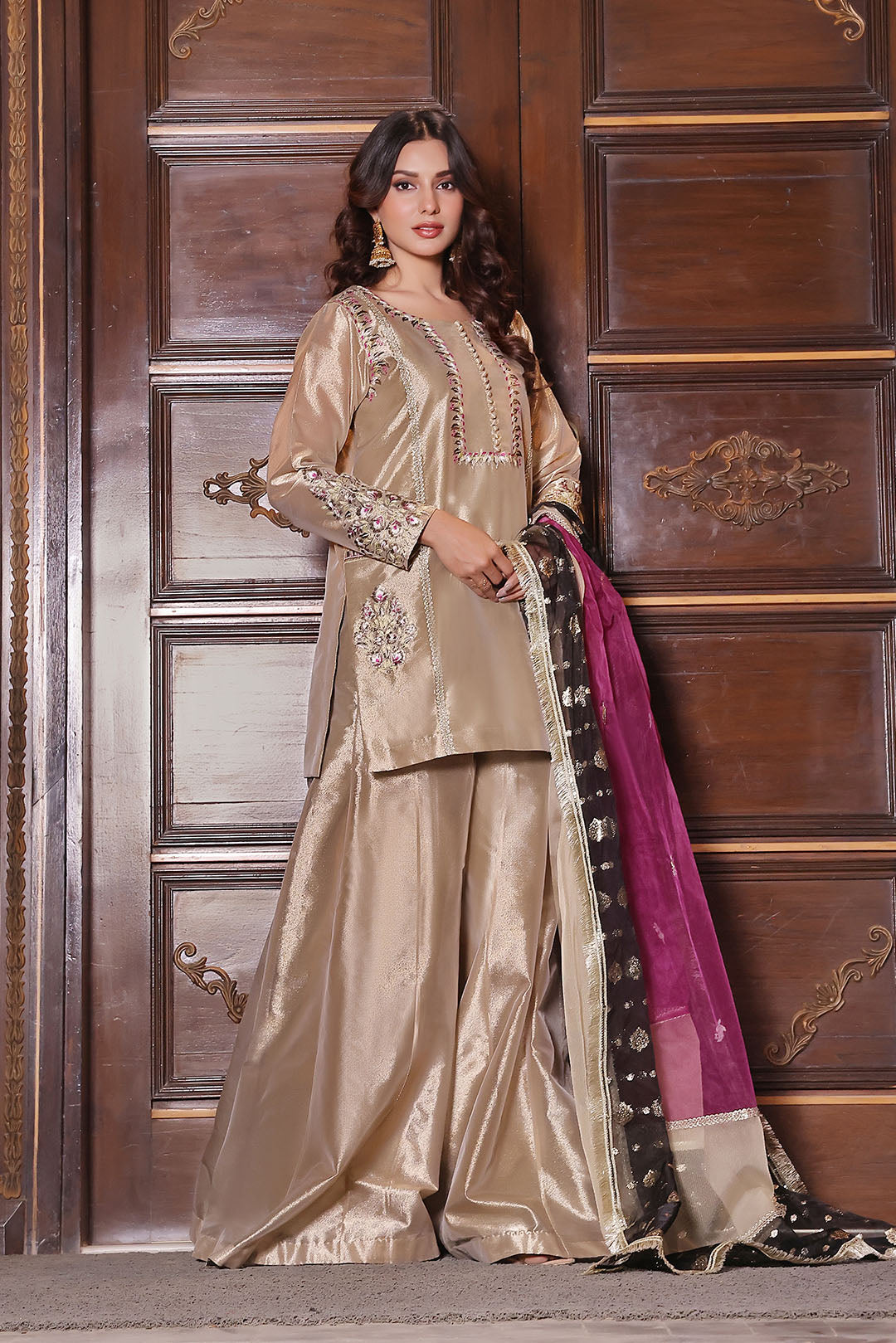 Embroidered Brocade Plazo Suit | New Arrivals | P202353 – SANA'S