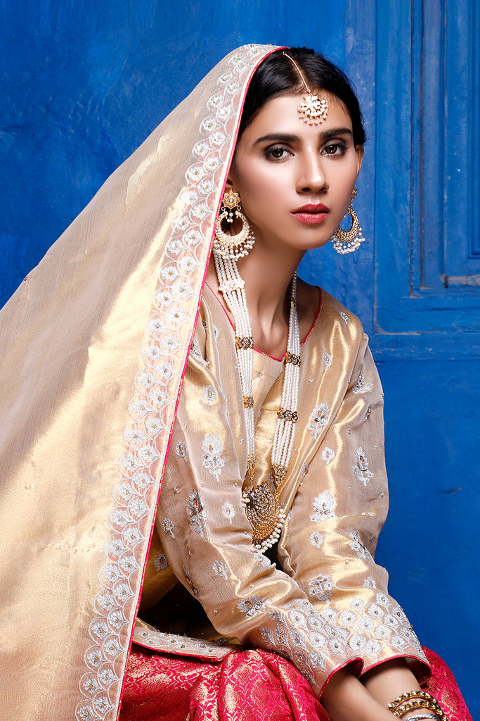 Aari Handwork Embroidered Brocade Gharara Suit | SIRA | G202041 – SANA'S