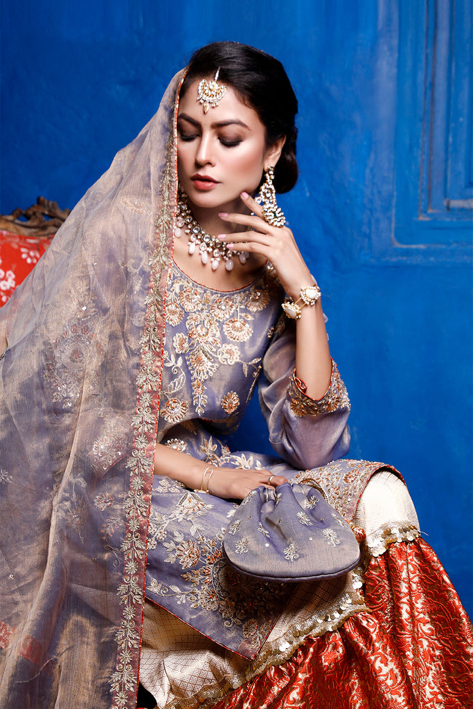 Aari Handwork Embroidered Mesuri Gharara Suit | SIRA | G202040 – SANA'S