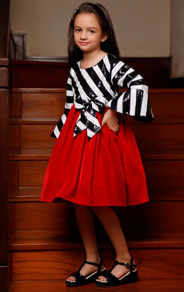 Stripes Sequins Velvet Frock | WC1920 | F2050 – SANA'S