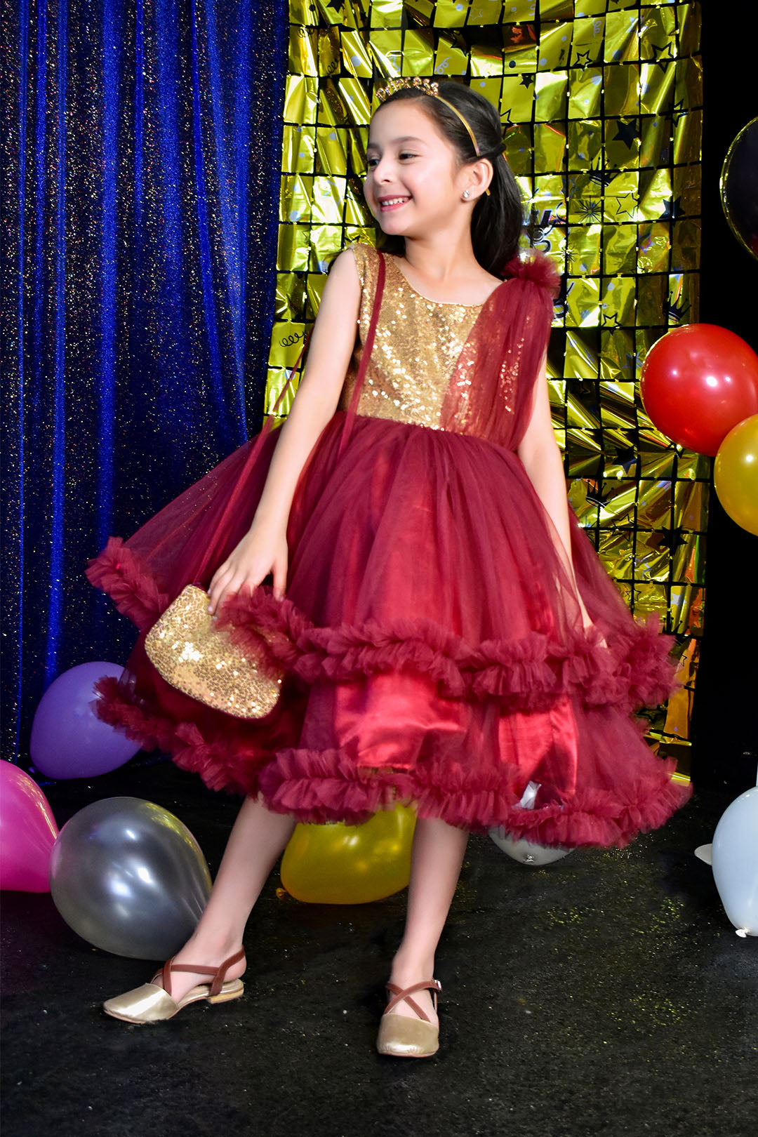 Sequins & Double Layer Net Frock | BIRTHDAY BASH | F2300 – SANA'S